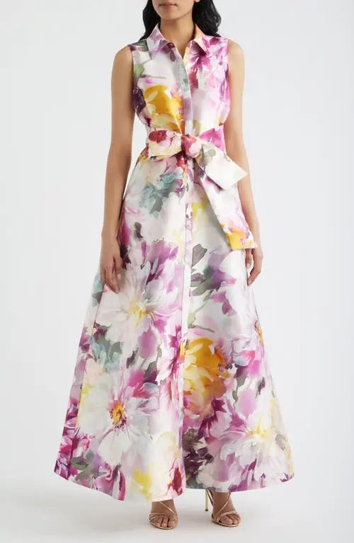 Julia Jordan Floral Satin A-line Gown - Pink Multi