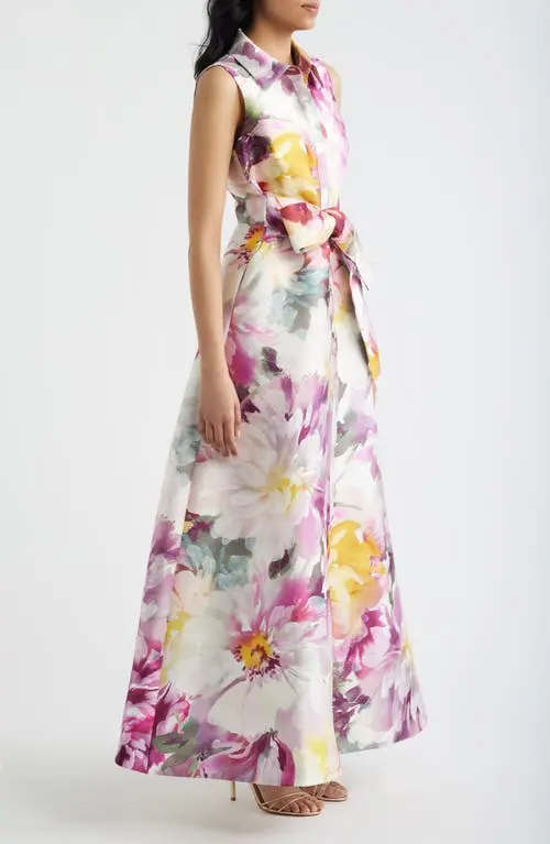 Julia Jordan Floral Satin A-line Gown - Pink Multi