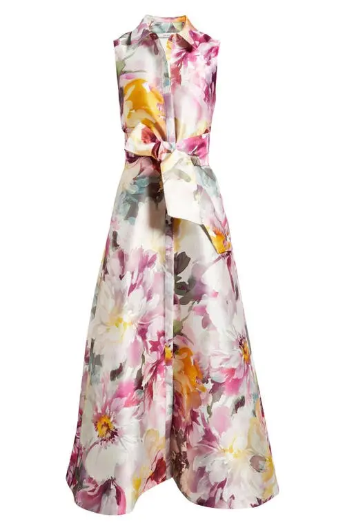 Julia Jordan Floral Satin A-line Gown - Pink Multi
