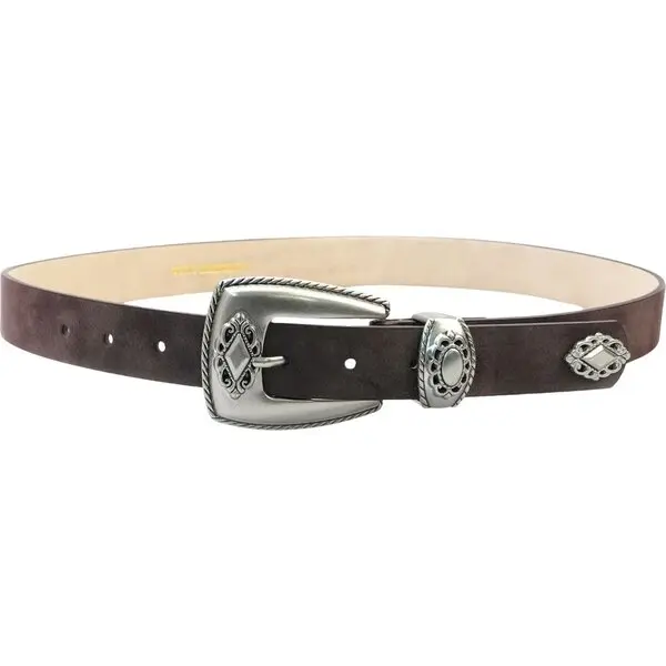 PETIT MOMENTS Faux Nubuck Western Belt - Dark Brown Suede/silver