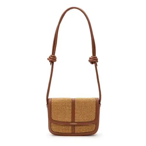 LA PORTEGNA Lucía Jute And Leather Shoulder Bag - Light Brown