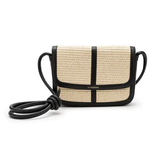 LA PORTEGNA Lucía Jute And Leather Shoulder Bag