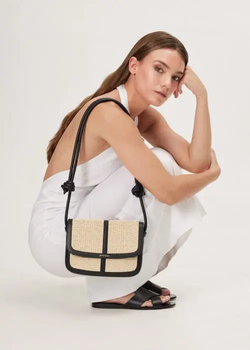 LA PORTEGNA Lucía Jute And Leather Shoulder Bag