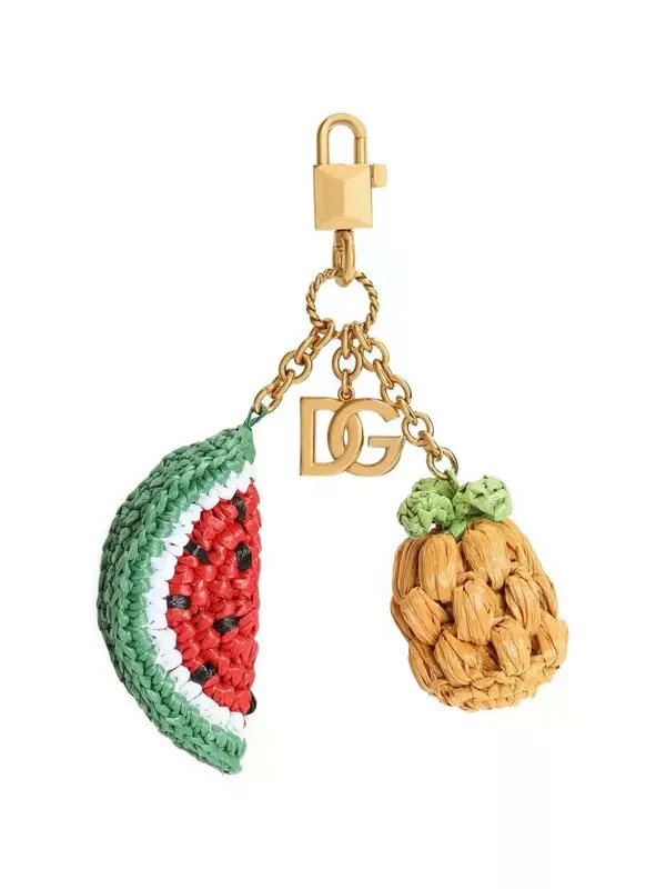 Dolce & Gabbana Metal And Raffia Keychain With Charms