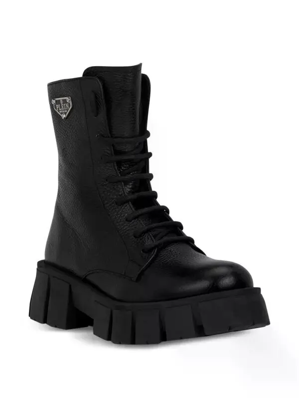 Philipp Plein Logo Plaque Combat Boots - Black