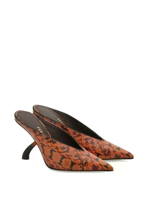 FERRAGAMO Ayers Leather S-shaped Heel Mules