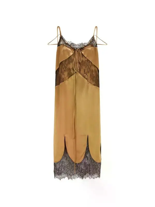 FERRAGAMO Satin And Lace Slip Dress - Brown