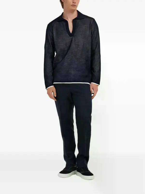 FERRAGAMO Long Sleeve Knitted Silk Polo Shirt