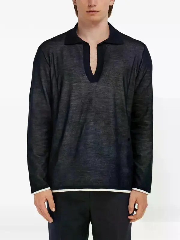 FERRAGAMO Long Sleeve Knitted Silk Polo Shirt