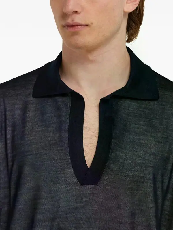 FERRAGAMO Long Sleeve Knitted Silk Polo Shirt