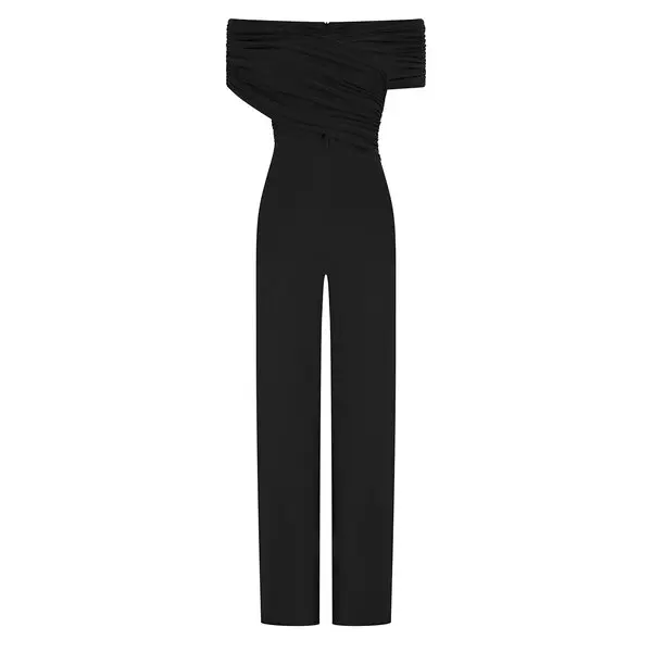 CELESTINE & MAE Muscari Jumpsuit With Ruched Bodice And Wide Leg - Black