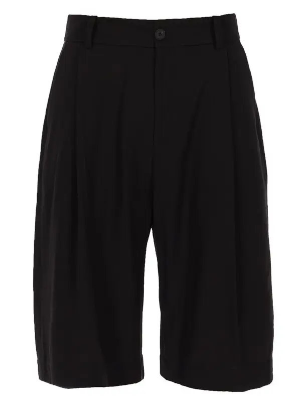 Studio Nicholson Pleated Cotton Linen Blend Shorts - Black