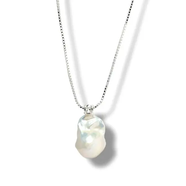 NINEMOO Baroque Pearl And Cubic Zirconia Necklace In Sterling - Silver