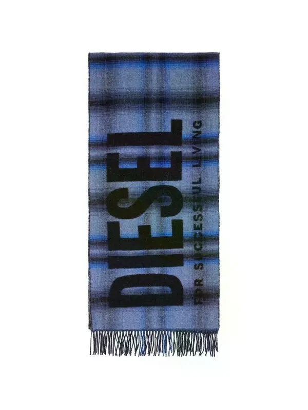 DIESEL® S-check Jacquard Logo-lettering Scarf - Blue
