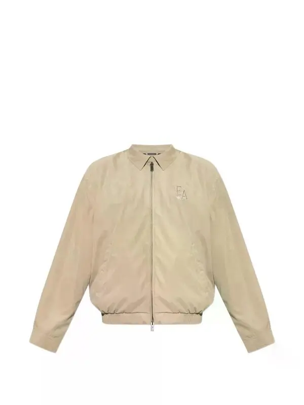 Emporio Armani Logo Embroidered Zip-up Jacket - Neutrals