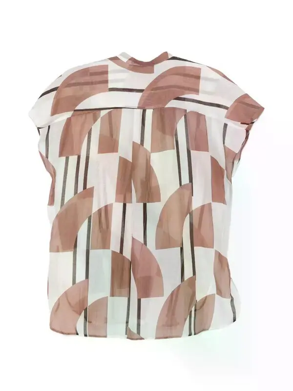 XACUS Nevil Geometric Print Band Collar Blouse