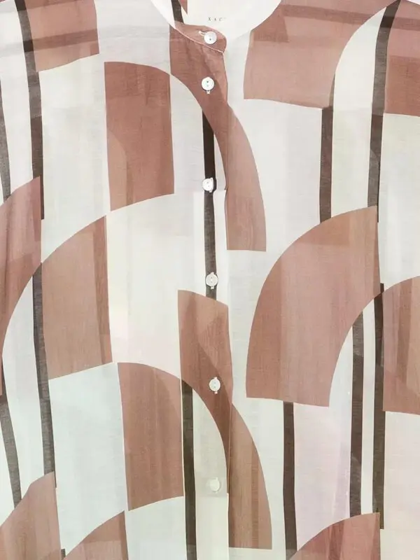 XACUS Nevil Geometric Print Band Collar Blouse