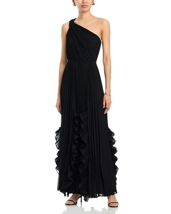 Kobi Halperin One-shoulder Pleated Maxi Dress With Ruffle Detail