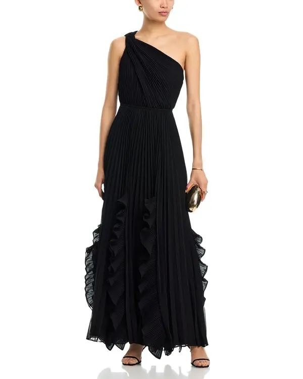 Kobi Halperin One-shoulder Pleated Maxi Dress With Ruffle Detail