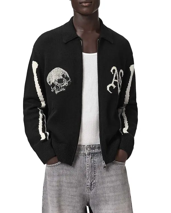 ALLSAINTS Adrian Skeleton Graphic Zip Sweater