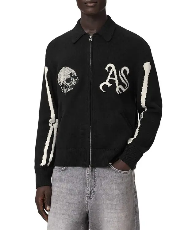 ALLSAINTS Adrian Skeleton Graphic Zip Sweater