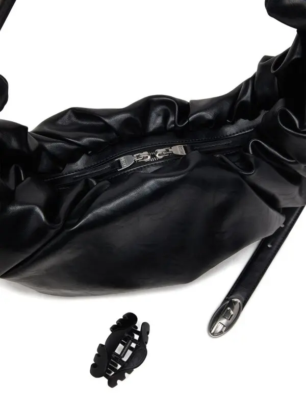 DIESEL® Large Hobo Bag With Metallic Buckle Detail - Black