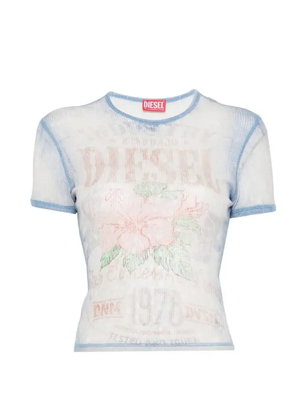 DIESEL® Cotton T-shirt With Floral Print - Blue