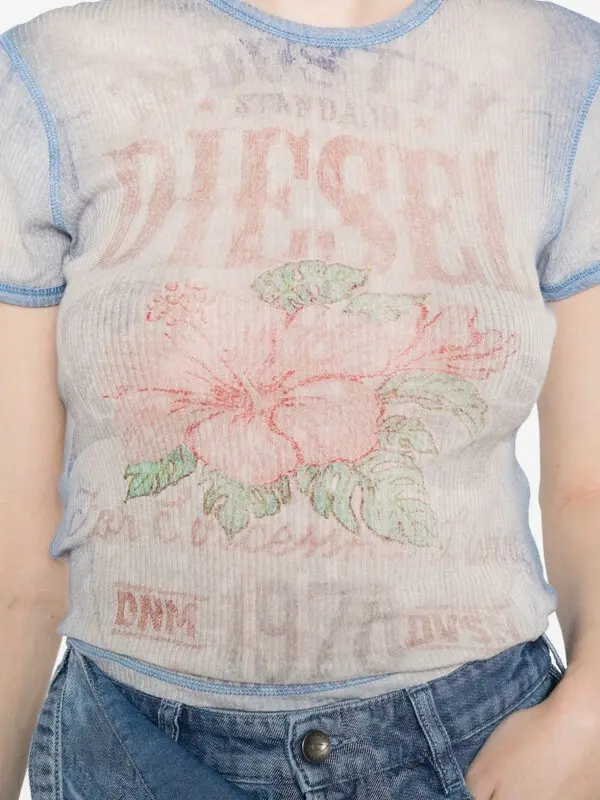DIESEL® Cotton T-shirt With Floral Print - Blue