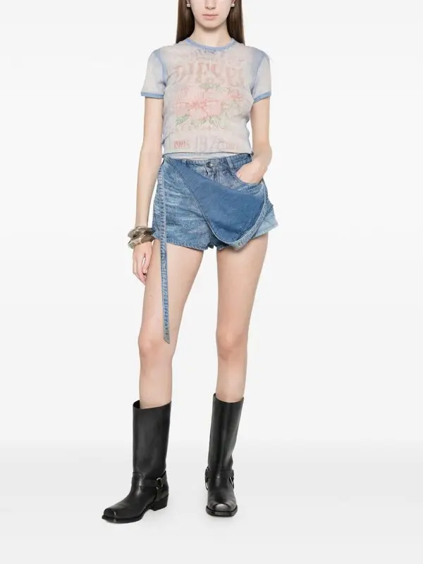 DIESEL® Cotton T-shirt With Floral Print - Blue