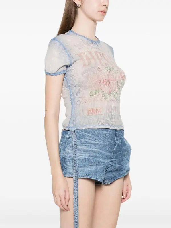 DIESEL® Cotton T-shirt With Floral Print - Blue