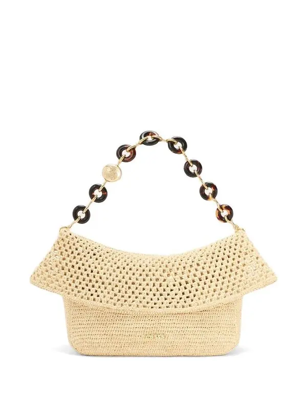 Loewe Woven Shoulder Bag With Tortoiseshell Effect Chain - Beige