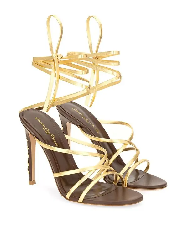 GIANVITO ROSSI Zaira 105 Strappy Sandals - Gold Lamb Leather