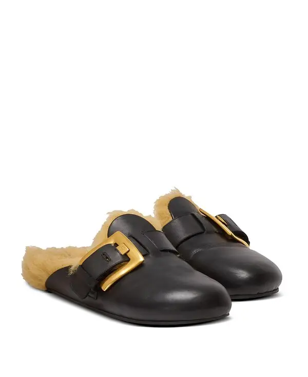 Balmain Calfskin Faux Fur Lined Mules