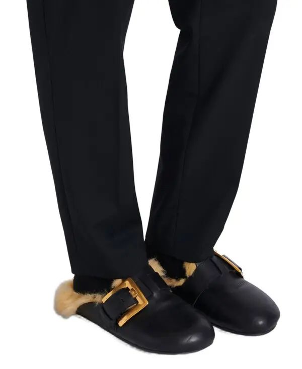 Balmain Calfskin Faux Fur Lined Mules