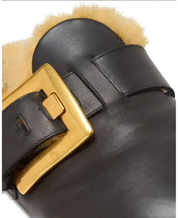 Balmain Calfskin Faux Fur Lined Mules