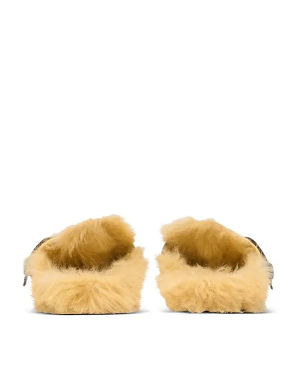 Balmain Calfskin Faux Fur Lined Mules