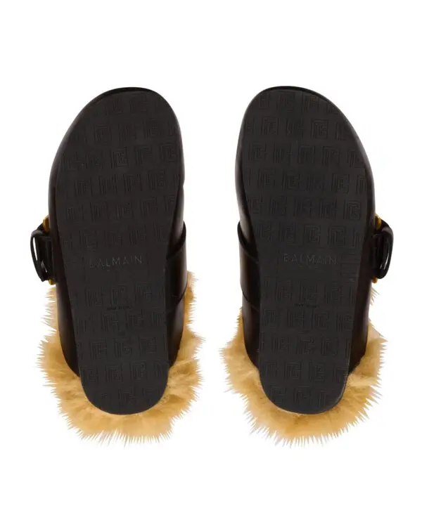 Balmain Calfskin Faux Fur Lined Mules