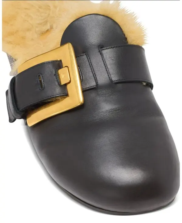 Balmain Calfskin Faux Fur Lined Mules