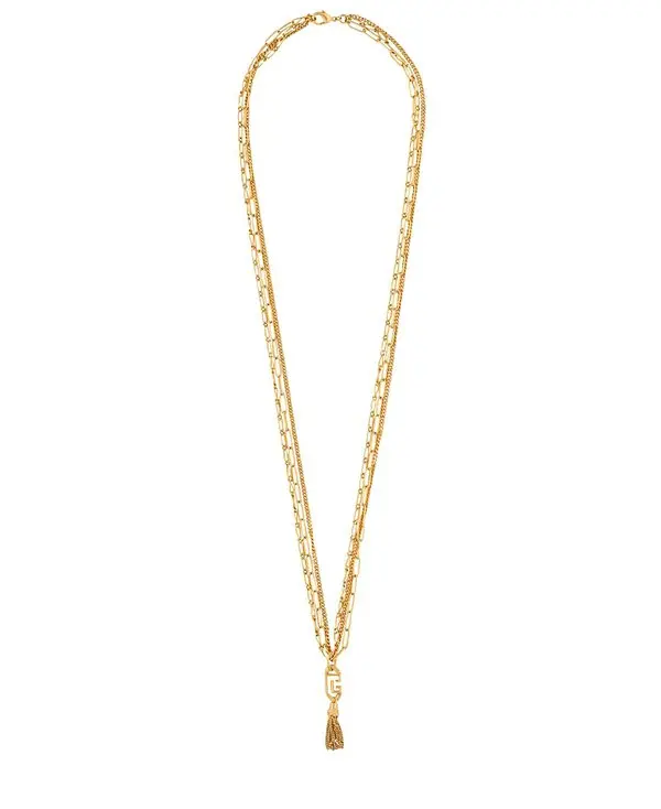 Balmain Sync Golden Brass Long Necklace With Tassel Pendant - Gold