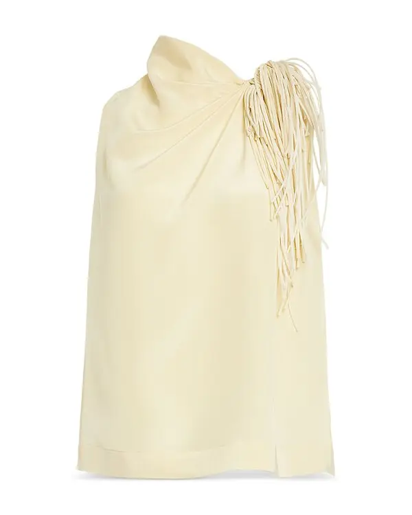 Altuzarra Alden Silk Top With Draping And Fringe Detail - Macadamia