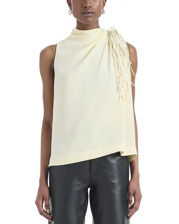 Altuzarra Alden Silk Draped Top With Fringe Detail - Macadamia