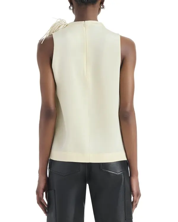 Altuzarra Alden Silk Draped Top With Fringe Detail - Macadamia