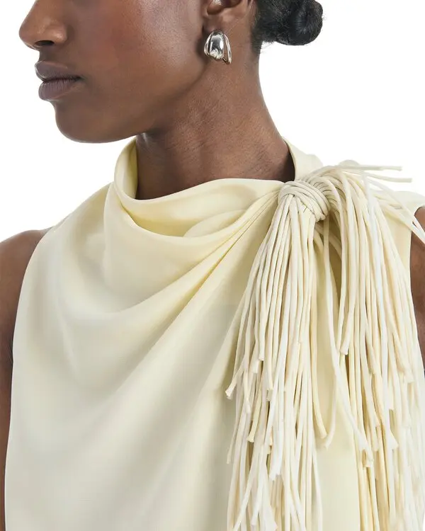 Altuzarra Alden Silk Draped Top With Fringe Detail - Macadamia