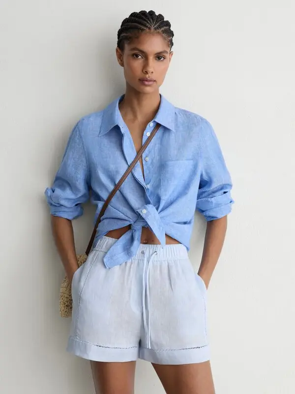 REISS Riley Linen Shorts - Ice Blue