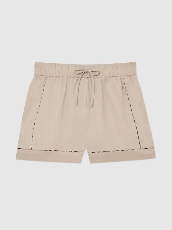 REISS Riley Linen Ladder-embroidered Shorts - Neutral