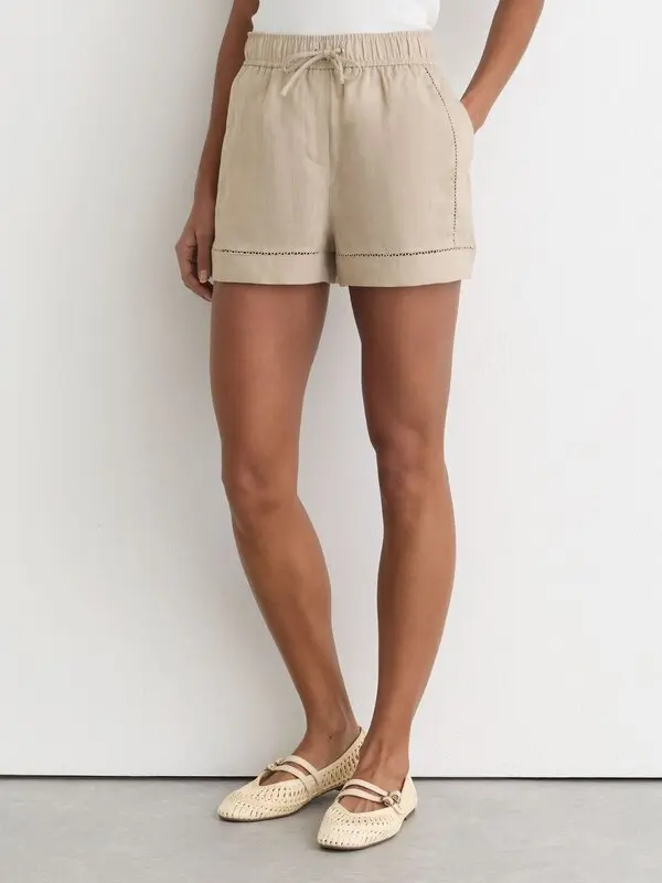 REISS Riley Linen Ladder-embroidered Shorts - Neutral