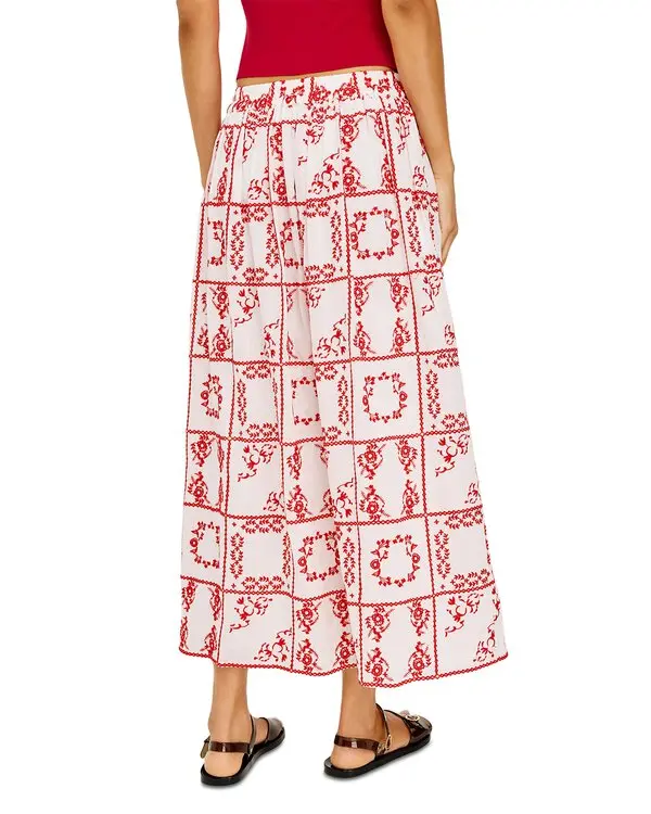 Rails Embroidered Pull-on Midi Skirt - Ivory Red