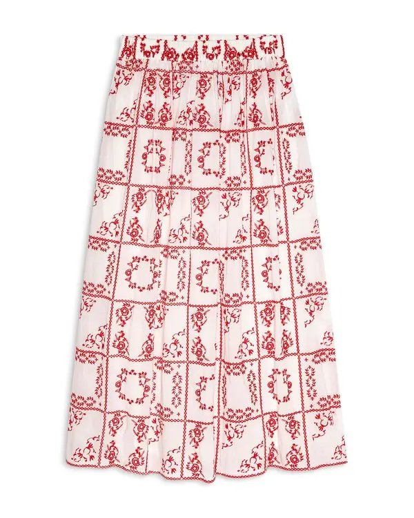 Rails Embroidered Pull-on Midi Skirt - Ivory Red