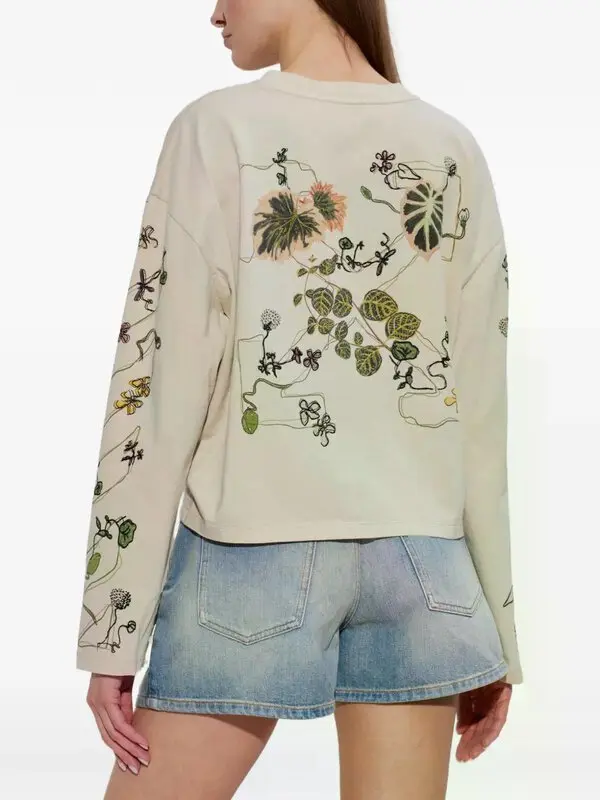Off-White Floral Logo Embroidered T-shirt