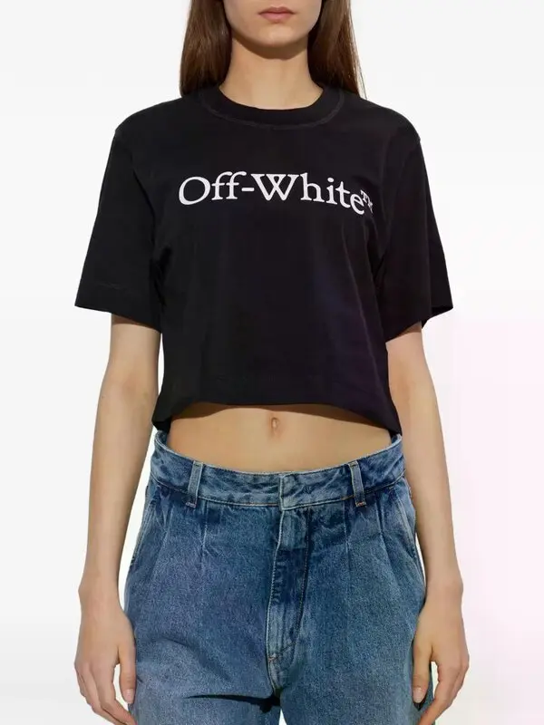 Off-White Logo Print Cropped T-shirt - Black